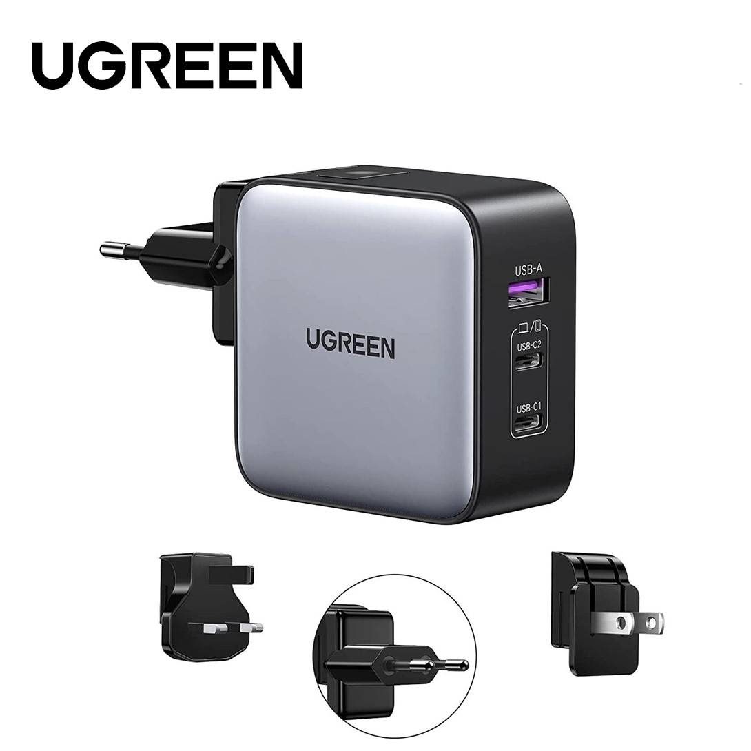 UGREEN 65W 2C1A WORLDWIDE TRAVEL GAN FAST CHARGER INTERCHANGEABLE UK/US ...