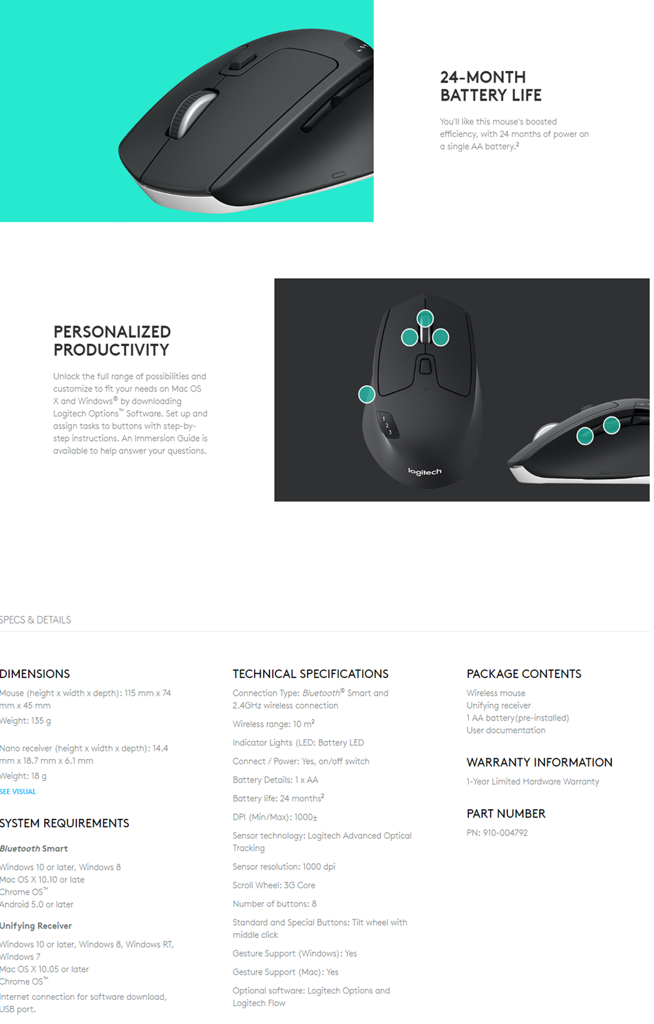 LOGITECH M720 TRIATHLON DUAL MODE MOUSE